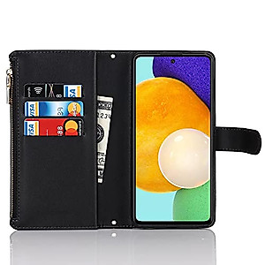 Jaorty Samsung Galaxy A52 5G Wallet Case,[9 Card Slots] Removable Adjustable Crossbody Necklace Lanyard Shoulder Strap Zipper Magnetic Leather Case for Samsung Galaxy A52 5G,6.5 inch Black