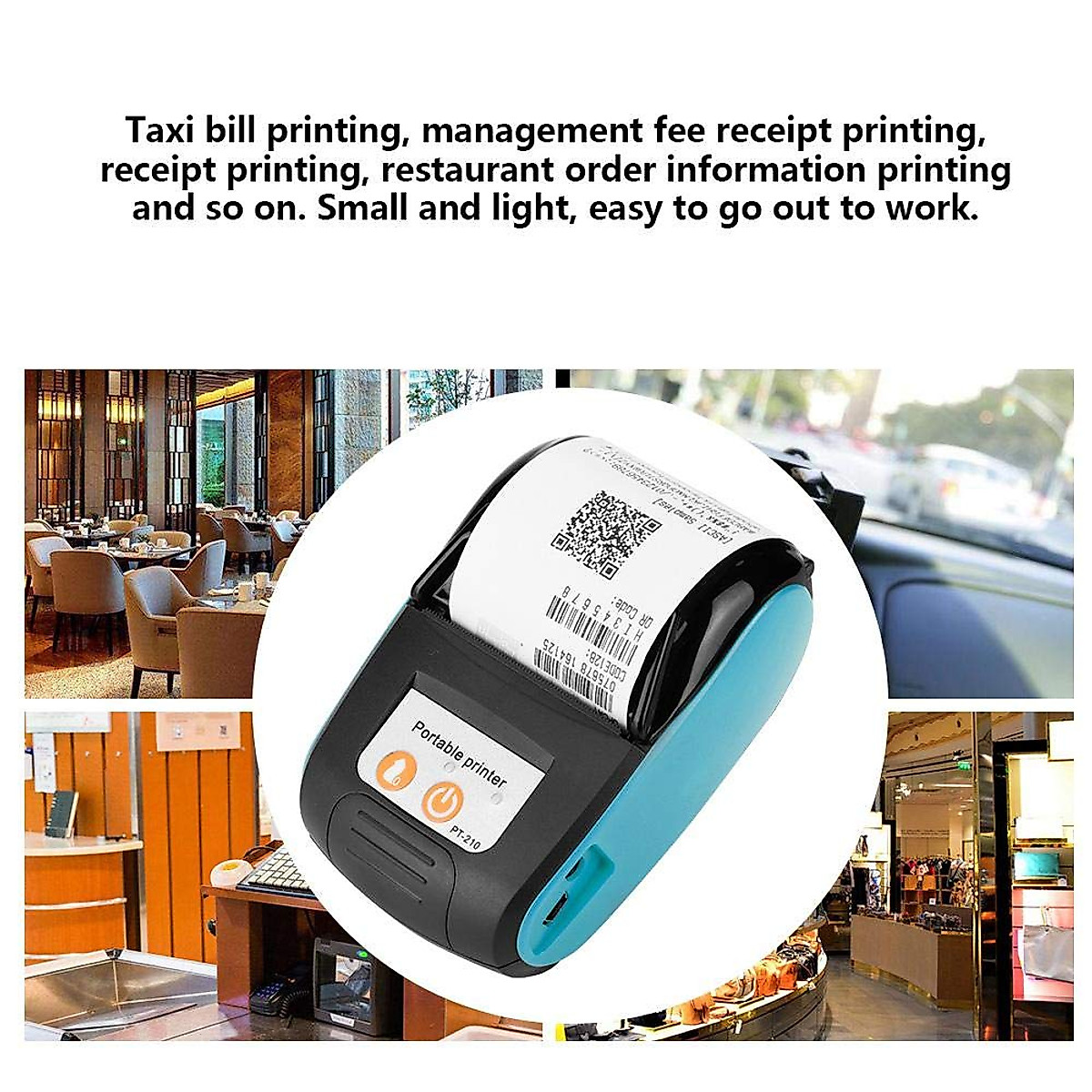 Mini Printer, Portable Receipt Printer Bluetooth Thermal Bill Printer 58 mm Directly-Heated Thermal Printer Support The Smartphone Control(Blue US), Comes with English Manual