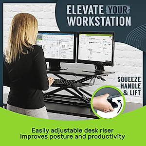 TechOrbits Standing Desk Converter - 32 Inch Adjustable Sit to Stand Up Desk Workstation, Particle Board, Dual Monitor Desk Riser with Keyboard Tray, Desktop Riser for Home Office Laptop, White 32"