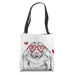 Manatee with Heart Glasses Valentines Day Sea Life Lover Tote Bag