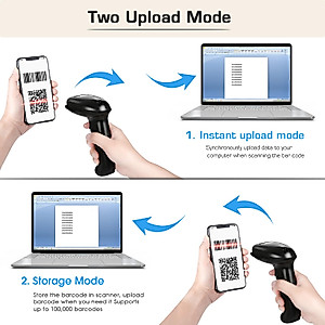 WoneNice Wireless 1D 2D Barcode Scanner with Stand, Automatic Handheld QR Code Scanner CMOS Image Bar Code Reader with USB Receiver for Computer POS Supermarket Library Supports Screen Scaning, Black