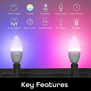 Prisma Plus E12 B11 Candle Wi-Fi Smart Bulb - 40W Color and Tunable White Smart (4-Pack)