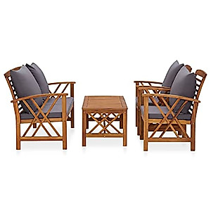 vidaXL Solid Acacia Wood Patio Lounge Set with Cushions 4 Pieces Garden Outdoor Seating Balcony Terrace Coffee Table Chairs Armchair Bench