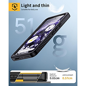 Lanhiem Pixel 8 Case, IP68 Waterproof Dustproof Case with Built-in Screen Protector, Rugged Full Body Shockproof Protective Clear Cover for Google Pixel 8 6.2 Inch, Black