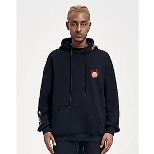 Niepce Inc Streetwear Men's Dragon Embroidered Heavyweight Graphic Hoodies (black-dragon, X-Large)