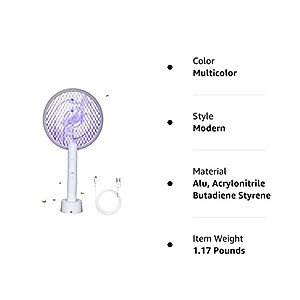 Amoszap Electric Fly Swatter Racket & Bug Zapper Racket, 2 in 1 Smart Mosquito Swatter with USB Rechargeable Base,with 4-Layer Safety Mesh,for Indoor and Outdoor