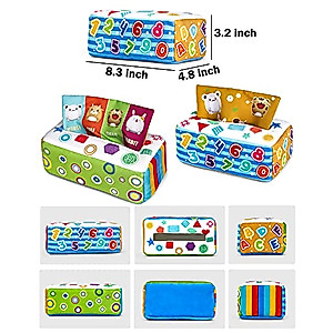 Lolakee Baby Tissue Box Magic Tissue Box Baby Toy Montesori Square Sensory Toys Pull Tissues Activities Gift with Soft Dance Scarves Juggling Scarfs for Toddler, Infants and Kids