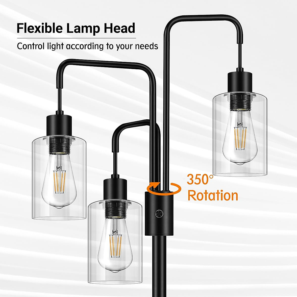 BoostArea Industrial Floor Lamp for Living Room,Glass Lampshade,Modern Stand Up Lamp with 3 Light,Simple Design Floor Lamp for Bedroom, Living Room, Office, Kids Room, Reading