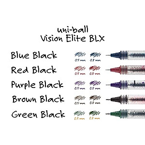 uni-ball Vision Elite BLX Infusion Rollerball Pens Bold Point, 0.8mm, Assorted, 5 Pack