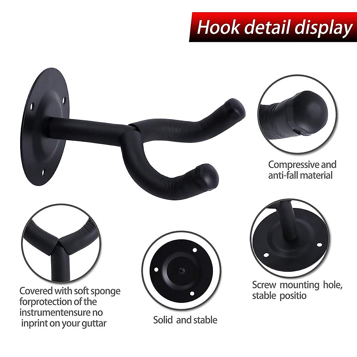 HONESTY Guitar Hanger, 4-Pack,for Wall Hangers, Premium Guitar Hooks Perfectly Displayed in Music Retail Stores/Bedrooms/Bars, Black