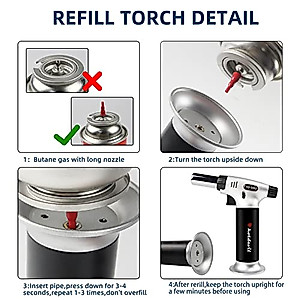 Hotdevil Butane Torch 9g Refillable Tank Kitchen Blow Torch Lighter/w Safety Lock Adjustable Flame Fit All Butane Cartridge Cooking Torch for BBQ Creme Brulee Dessert Baking (Butane Gas Not Include)