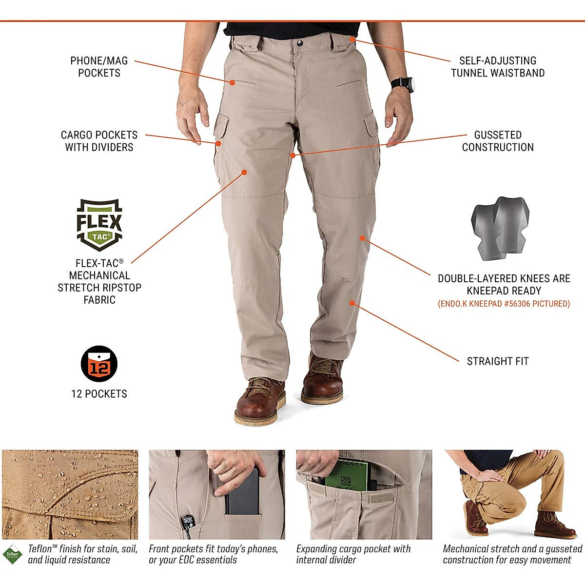 5.11 Tactical Men's Stryke Operator Uniform Pants w/Flex-Tac Mechanical Stretch, Dark Navy, 36Wx32L, Style 74369