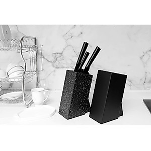 Knife Block, Universal Kitchen Knife Holder Set, Storage Up to 6 Pieces Large and Small Knives With Washable Flex Rods, Multifunctional Organizer For Knives (Black White Speckled)
