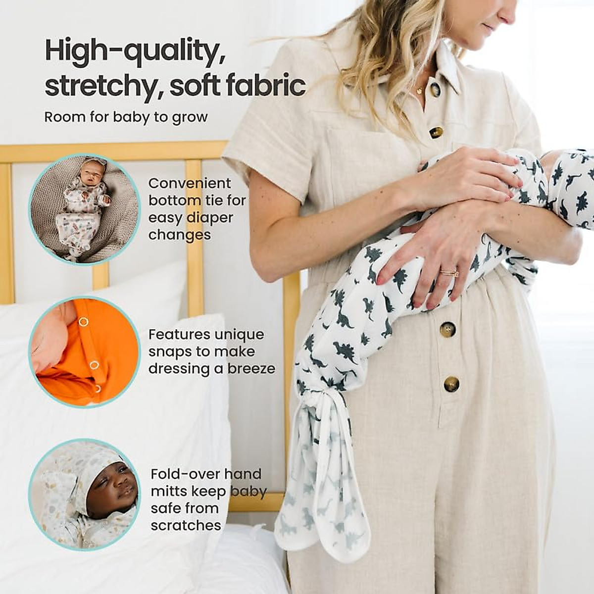 Copper Pearl Baby Gown - Knotted Newborn Sleepers for Baby Boy and Girl, Soft Stretchy Long Sleeve Infant Gowns with Bottom Tie and Hand Mittens, Perfect Hospital Coming Home Outfit (Ace)