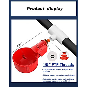 Complete Set of Chicken Waterer and 1/2" PVC T-Pieces, Chicken Waterer Feeder Duck Quail Feeder, Automatic Chicken Watering System, Chicken Nipple Water Cup, Chicken Watering Cups