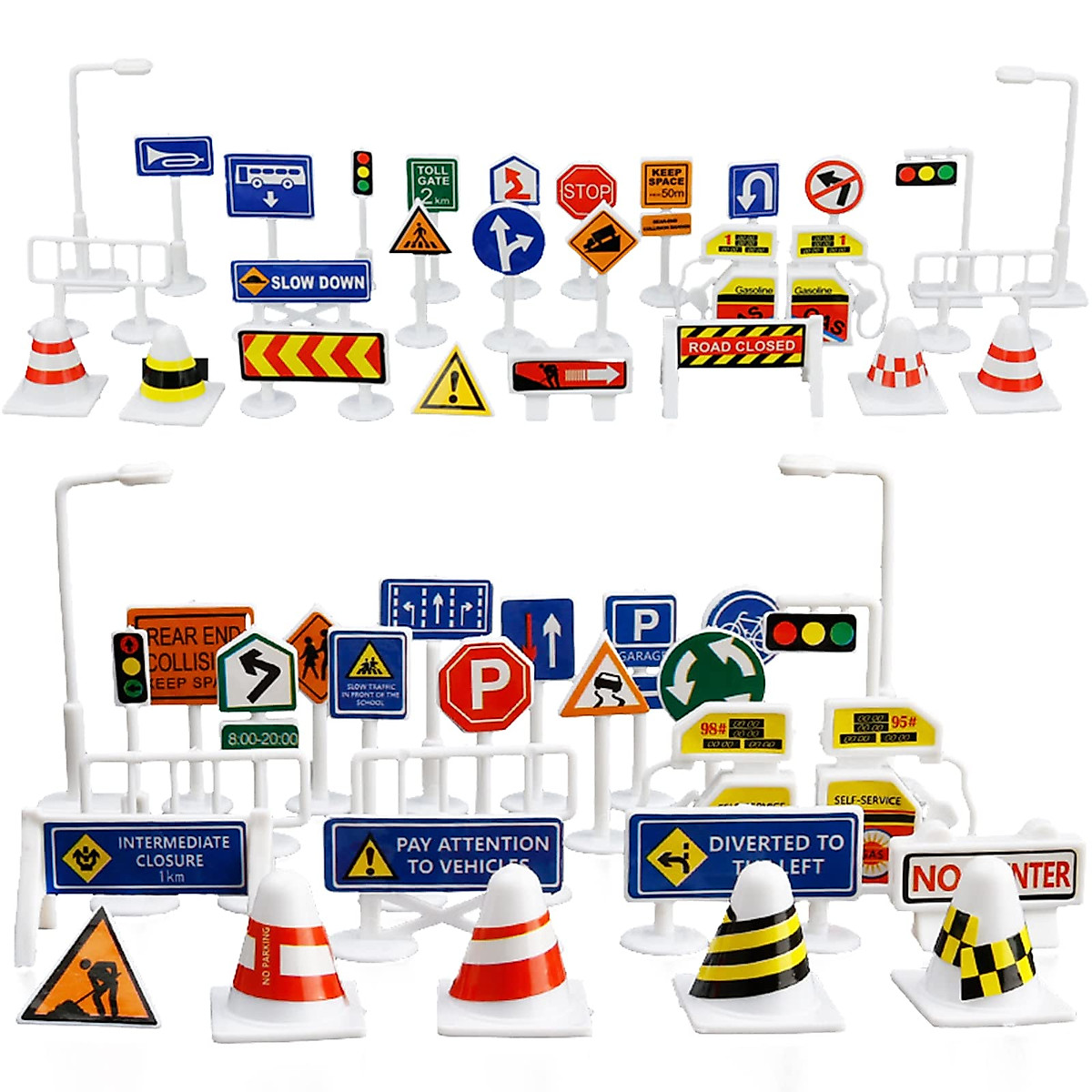 56Pcs Traffic Road Signs Playset Street Signs, Traffic Lights Mini Traffic Cones & Crosswalk Signal Toys for Kids Playing