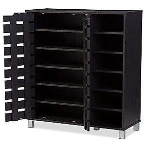 Allora Modern & Contemporary Wood 2-Door Shoe Cabinet with Open Shelves, Dark Brown