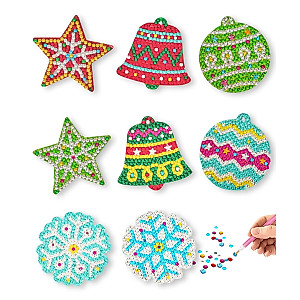 DIY Magnet & Diamond Art Christmas Ornaments for Kids Set - Makes 8pcs - Christmas Crafts for Kids - Diamond Art Kits for Kids - Kids Diamond Art Kits - Christmas Ornament Kits -Ornament Kit