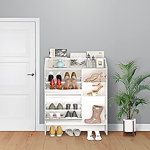 lesolar Shoe Cabinet with 2 Flip Drawers and Top Place Space, Freestanding Tipping Bucket Shoe Storage Cabinet, Shoe Rack Organizer for Entryway Hallway Bedroom Corridor Stairway, Write
