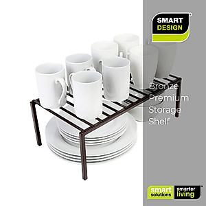 Smart Design Premium Cabinet Storage Shelf Rack - Large - 8.5 x 16 Inch - Steel Metal - Rust Resistant - Cupboard, Plate, Dish, Cup, Bathroom Counter and Pantry Organization Riser - Kitchen - Bronze