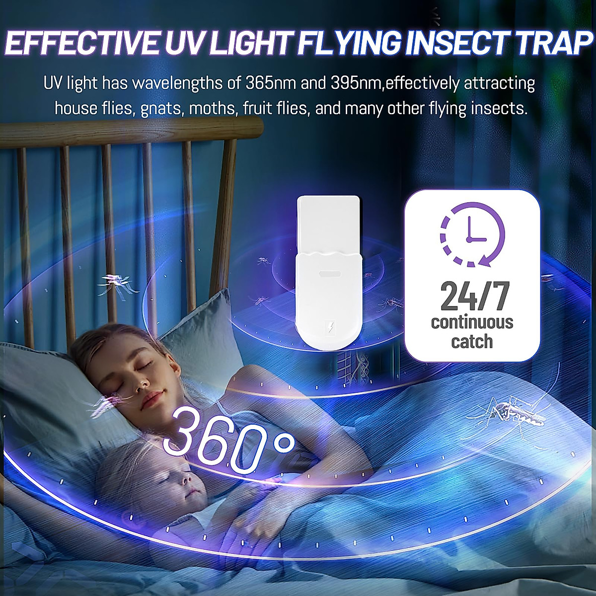 Flying Insect Trap - Indoor Fly Trap,4 PCS Highly Effective UV Blueish-Purple Light,Flying Insect Trap with Sticky Pads,for Flies, Fruit Flies, Moths, Gnats, and Other Flying Insects (4 pcs)