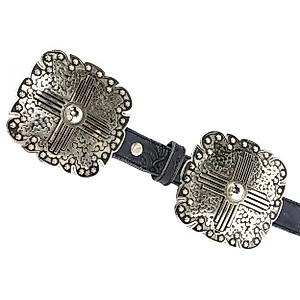 Angel Ranch Ladies Black Floral Embossed Leather Belt with Antique Silver Tone Square Conchos, Removable Buckle, Small