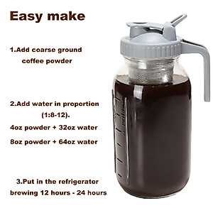 Cold Brew Coffee Filter for 64 OZ Wide Mouth Mason Jar, 304 Stainless Steel Strainer with Seal Ring for Iced Drinks, Sun Tea Infuser and Cold Brew Coffee Maker