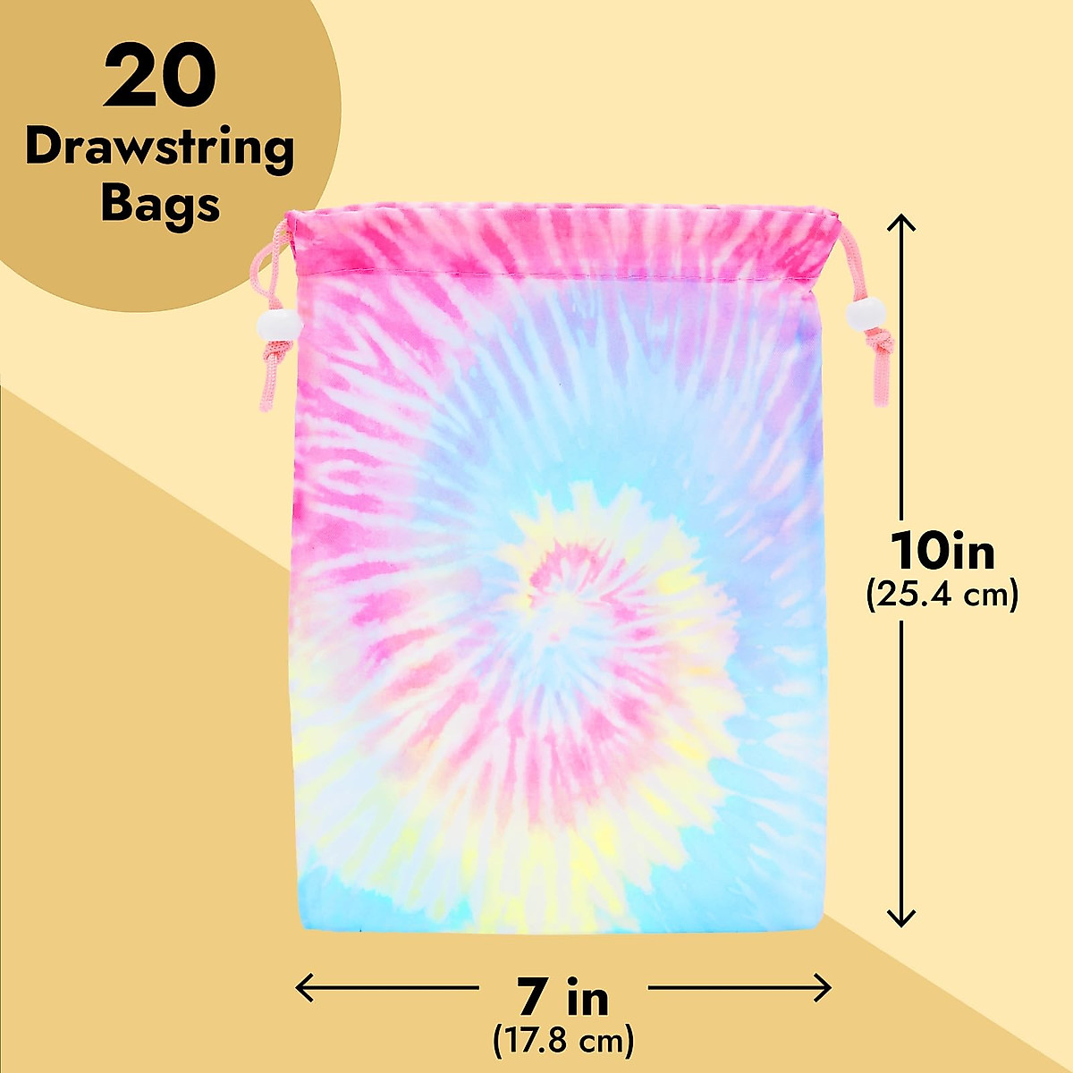 BLUE PANDA Tie Dye Party Favors, Pastel Drawstring Tote Bags for Kids (7 x 10.25 In, 20 Pack)
