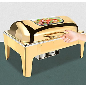 Chafing Dish Buffet Set, 9 Quart Stainless Steel Rectangular Chafing Full Size Food Pan,Chafing Servers With Covers Buffet Servers And Food Warmers For Parties Wedding Outdoor Banquet,Golden