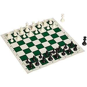 WE Games Complete Tournament Chess Set – Plastic Chess Pieces with Green Roll-up Chess Board and Travel Canvas Bag