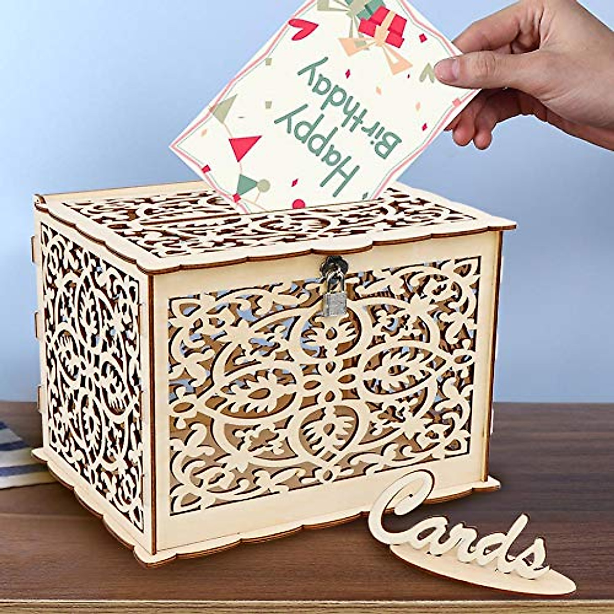 OurWarm DIY Wedding Card Box with Lock Rustic Wood Card Box Gift Card Holder Card Box Perfect for Weddings, Baby Showers, Birthdays, Graduations Hold up 225 Cards