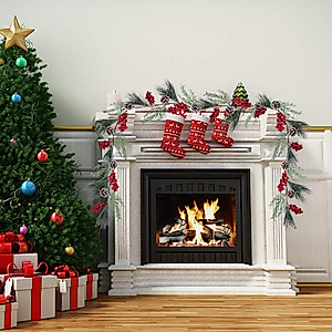 6.6 feet Artificial Christmas Pine Garland with Berries Pinecones Cypress Winter Greenery Garland for Holiday Season Mantel Fireplace Table Runner Centerpiece Decoration