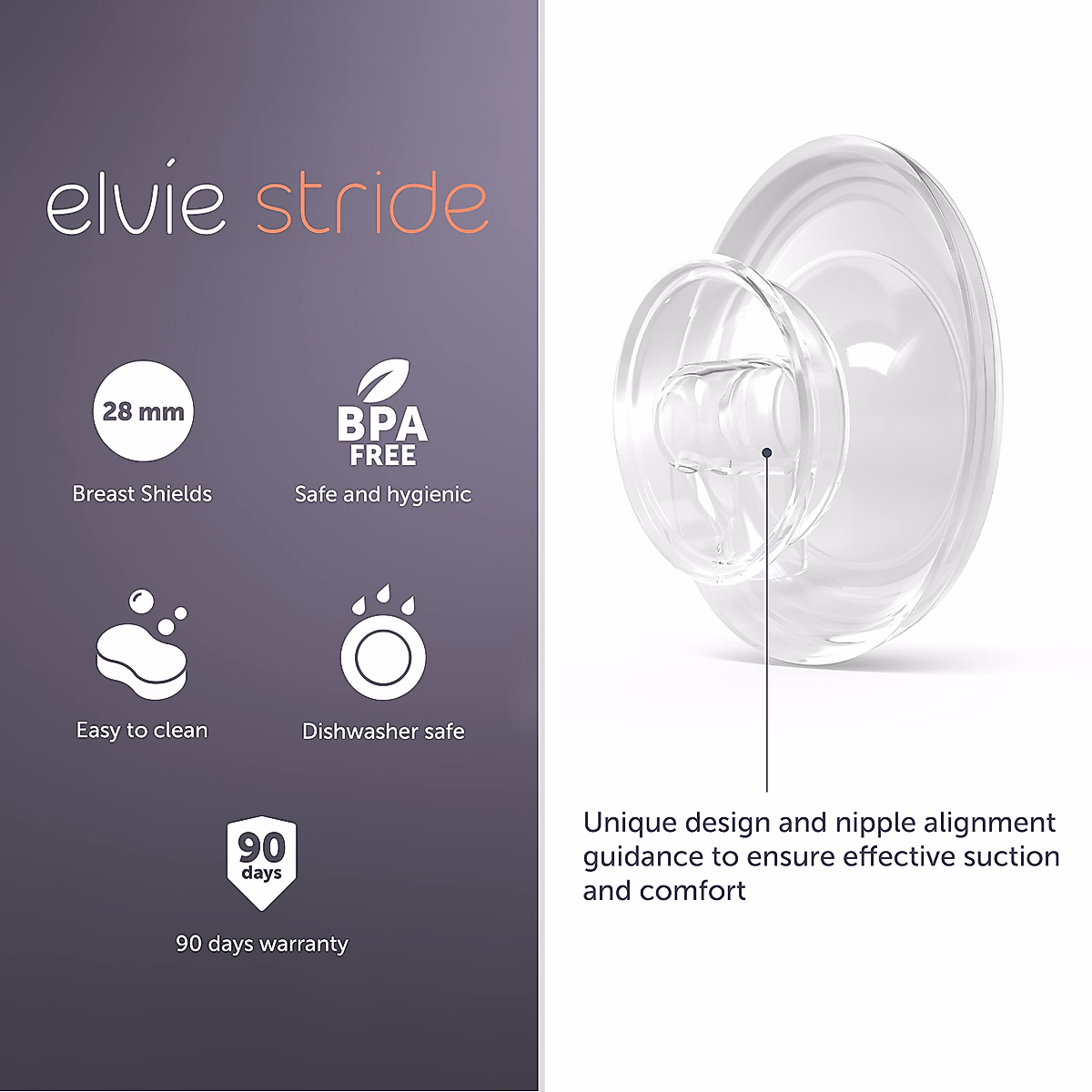 Elvie Stride Breast Pump Breast Shield - 28mm | 2 Pack | Nipple Shield Flange for Pumping Breast Milk | Breastfeeding Essentials for Electric Breast Pumps | BPA Free, Dishwasher Safe