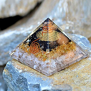 Orgonite Crystal Orgone Pyramid for Triple Health Protection with Black Tourmaline, Citrine and Rose Quartz – Positive Energy Generator for Healing, Wealth and Prosperity