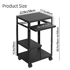 tonchean AV Presentation Cart with Keyboard Tray, Heavy Duty Mobile Workstation Presentation Cart for Video Projector, Laptop Computer, Media Cart for School Classroom Office（Black）