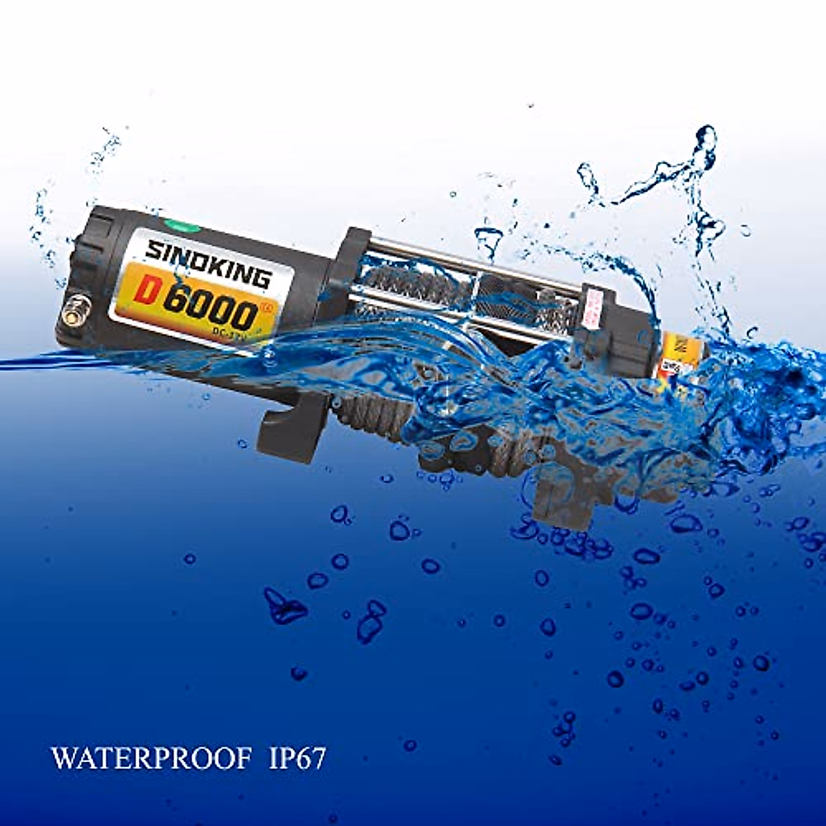 SINOKING 6000lb 12V Winch, UTV&ATV Winch with 1/4"× 49ft Synthetic Rope, Wired and Wireless Remote Control with Mounting Plate