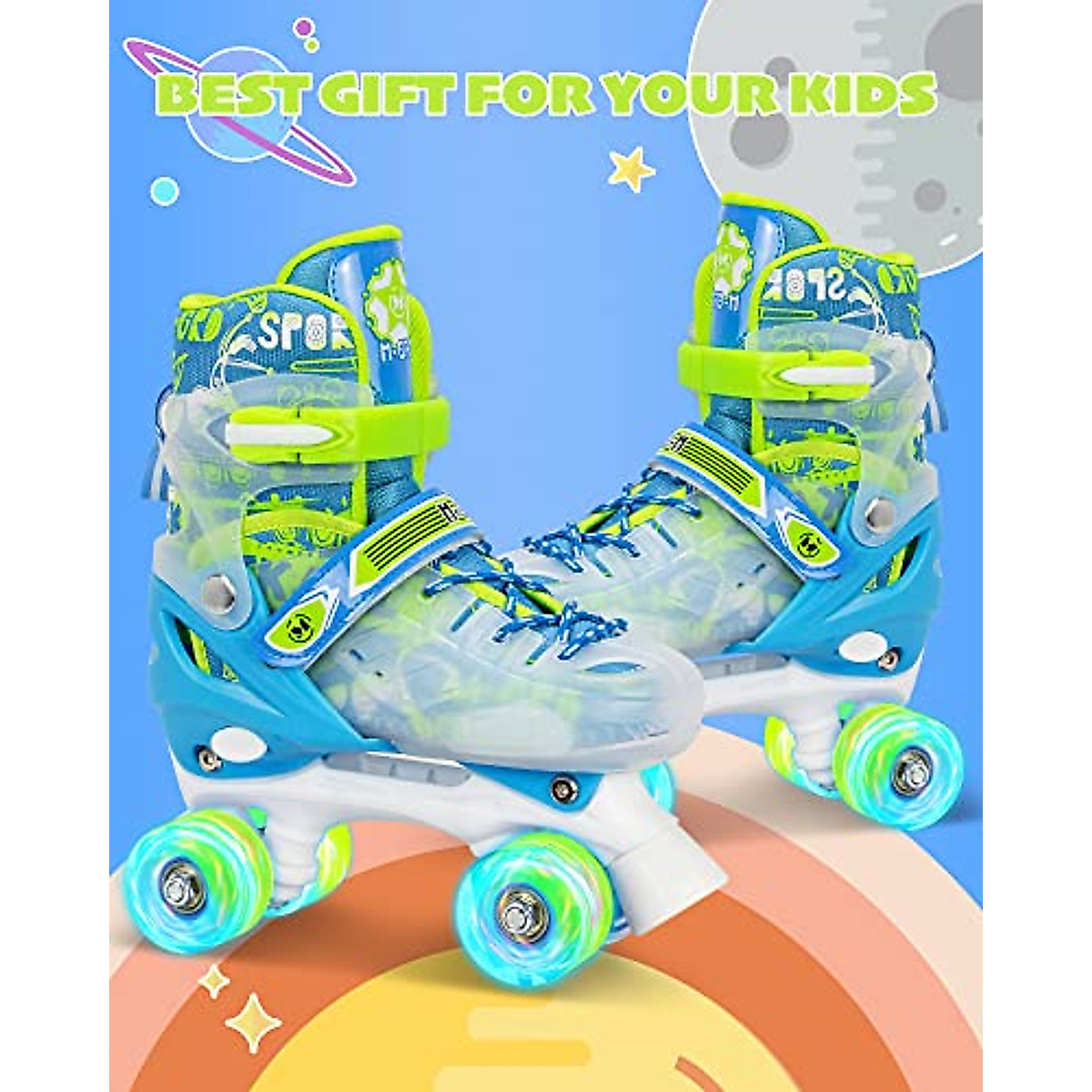 M-GRO Adjustable Skates for Kids, 8-Wheeled Skates for Kids,rollerskates Girl and Boys，Adjustable Size Suitable for Indoor and Outdoor use