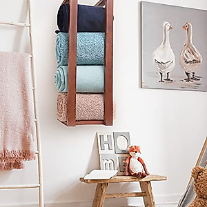 Keystone Basics Blanket Rack - Holder for Wall 12 inch L x W 36 H Mounted Bamboo Shelf/Universal and Quilt Blankets Towels Quilts, Brown