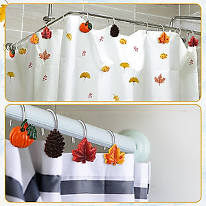 16 Pcs Thanksgiving Shower Curtain Hooks Maple Leaf Decorative Shower Curtain Hooks Farmhouse Autumn Fall Pumpkins Pinecone Metal Rustproof Shower Curtain Rings for Bathroom Bedroom Room