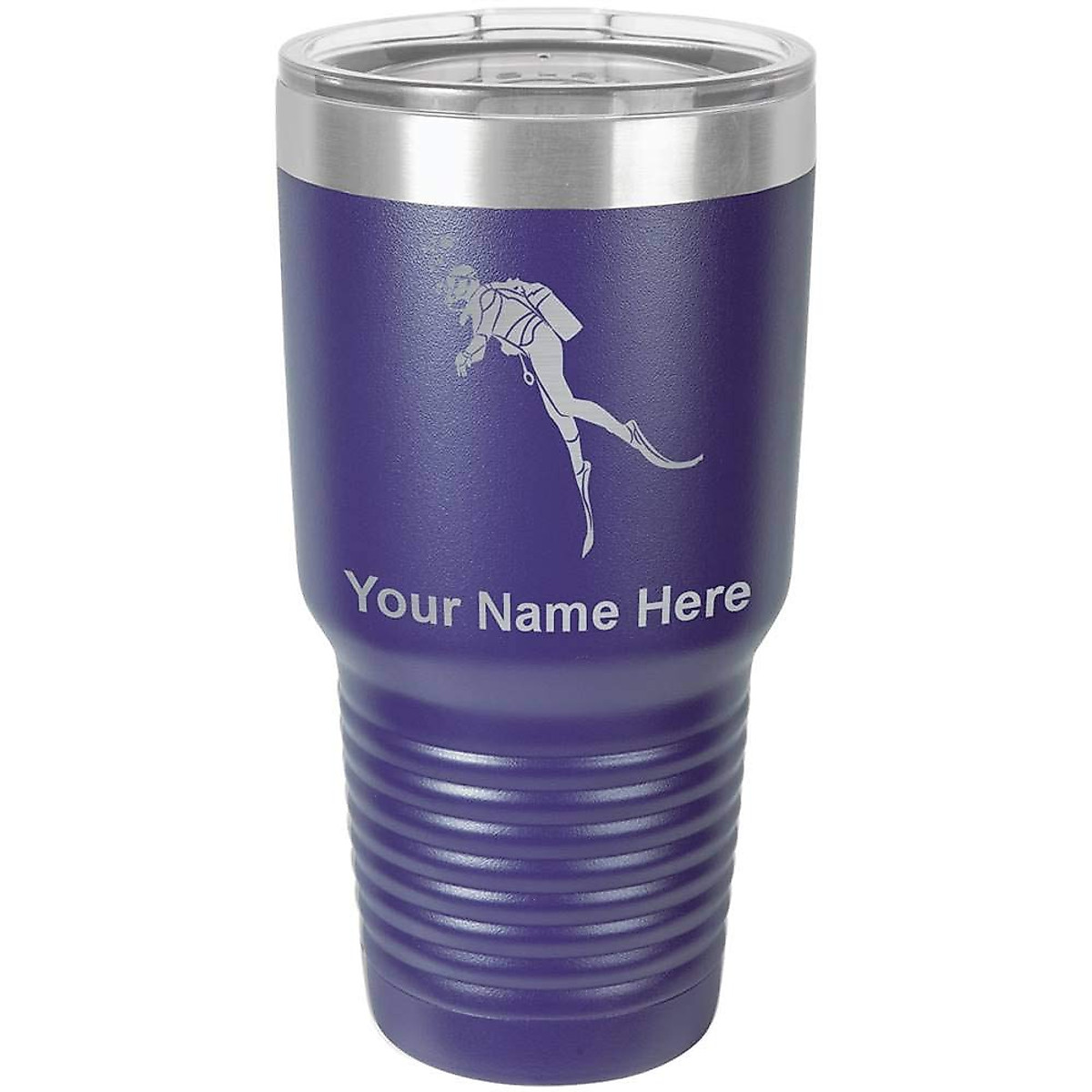 LaserGram 30oz Vacuum Insulated Tumbler Mug, Scuba Diver, Personalized Engraving Included (Dark Purple)