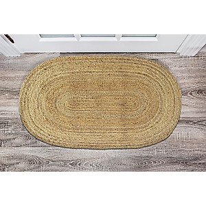 Chardin home Farmhouse Jute Braid Oval Rug | Perfect as Doormat| Great for Porch, Kitchen, Meditation mat, Study, dorms | 18x30 inch Small Artisanal Handcrafted mat
