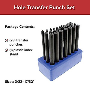 ABN Hole Transfer Punch Set for Steel, Wood, Etc – SAE Transfer Set – 28 Piece Transfer Punch Set 3/32 to 17/32in