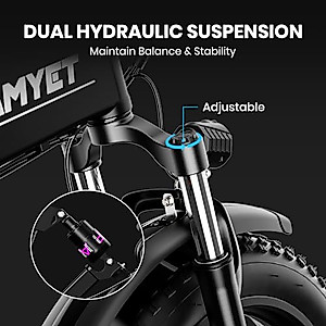 AMYET EB20 Electric Bike for Adults 1000W/ Peak 1500W Motor 48V/13AH Removable LG Battery Folding EBike Dual Shock Absorber Suspension 20''Fat Tire Ebike Electric Bike (Black)