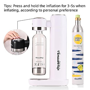 AmazWhip sparkling water maker, paired with CO2 gas canisters and 1L water bottles for Household soda water (White+ 2 canisters)