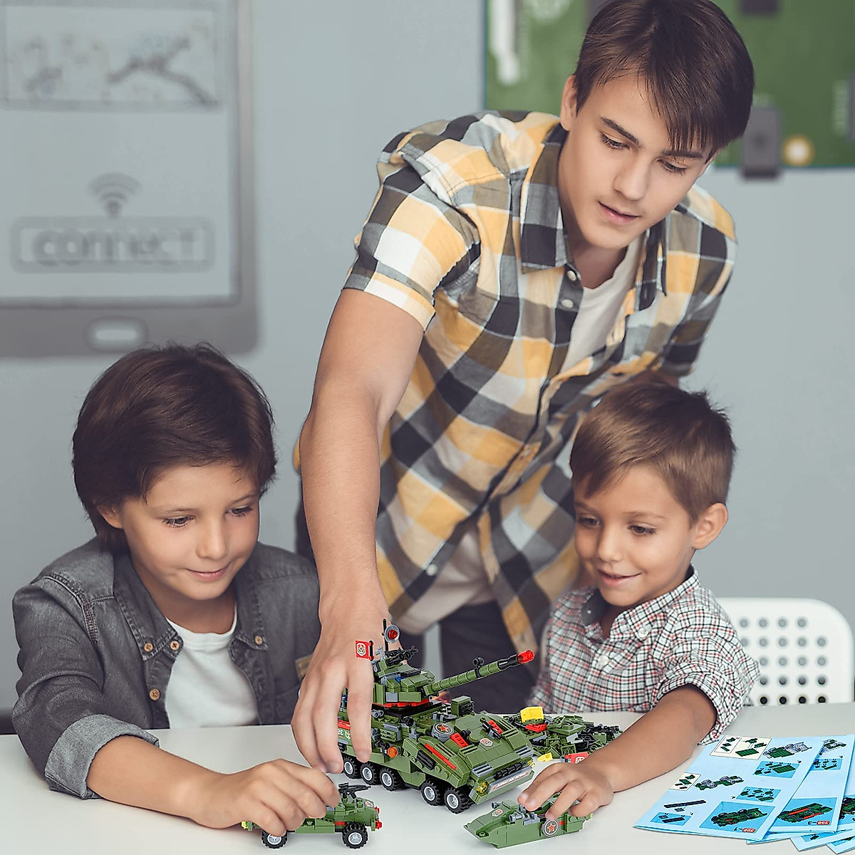 1552 PCS City Military Tank Building Blocks Set, Army Tank T-90 Toy Kit with Helicopter,Airplane, Boat,Vehicles and Storage Box,Pretend WW2 Military Roleplay Toy Birthday Gifts for Boys Girls Age 6-14