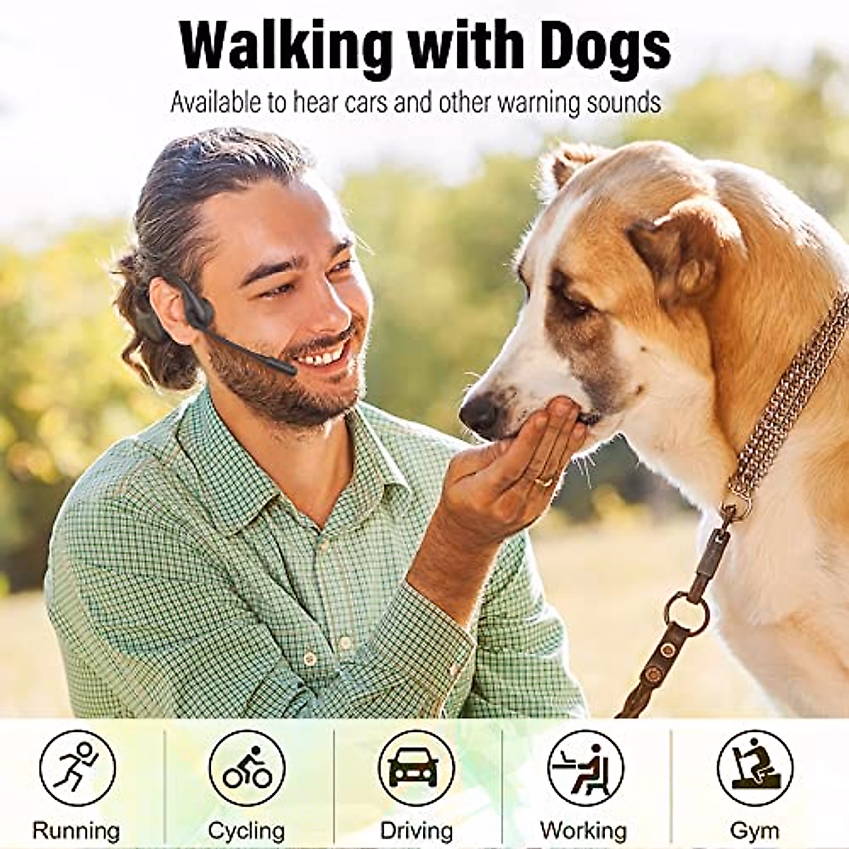 MONODEAL Bone Conduction Headphones with Mic, Bluetooth 5.3 Open Ear Headphones Wireless Waterproof Headsets, Sweat Resistant Wireless Earphones for Running, Work, Driving, Home Office(Black)