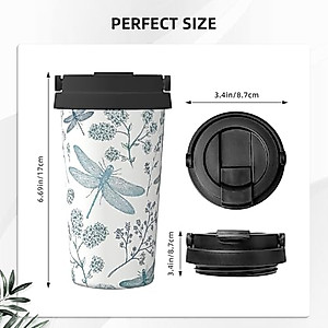 WANGXUEE Dragonfly Flower Print 500ml Stainless Steel Travel Tumbler Double Wall Vacuum Insulated Coffee Mug