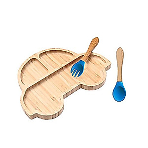 Car Bamboo Suction Plate Divider Feeding Plate for Toddlers and Babies (blue)