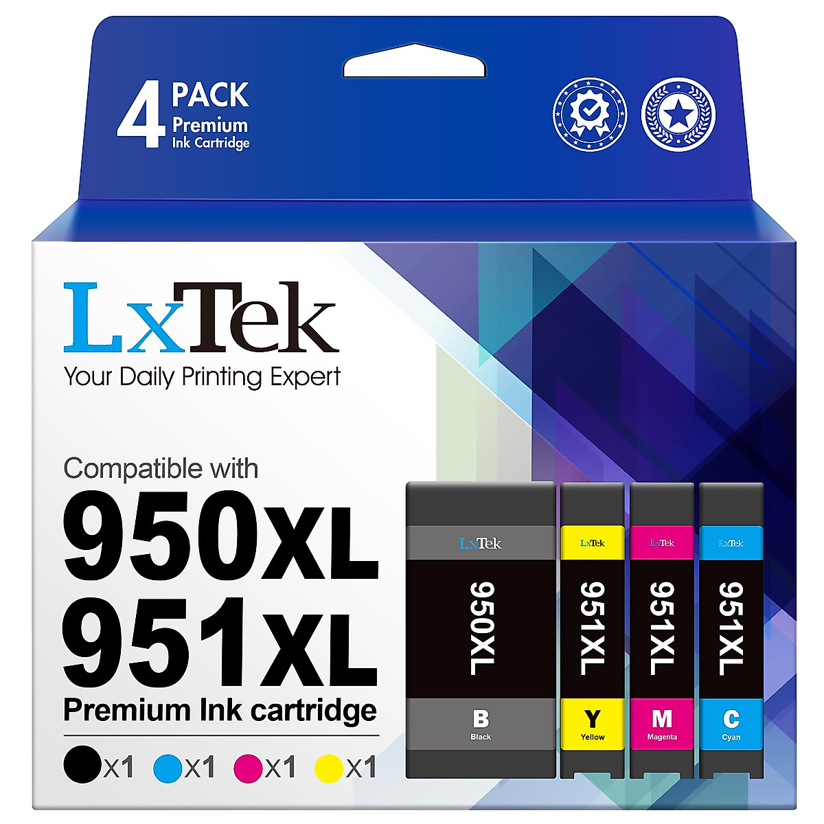 LxTek Compatible Ink Cartridges Replacement for HP 950XL 951XL 950 951 to Compatible with OfficeJet Pro 8600 8610 8620 8630 8100 8625 8615 276dw 4 Pack (Black Cyan Magenta Yellow) High Yield