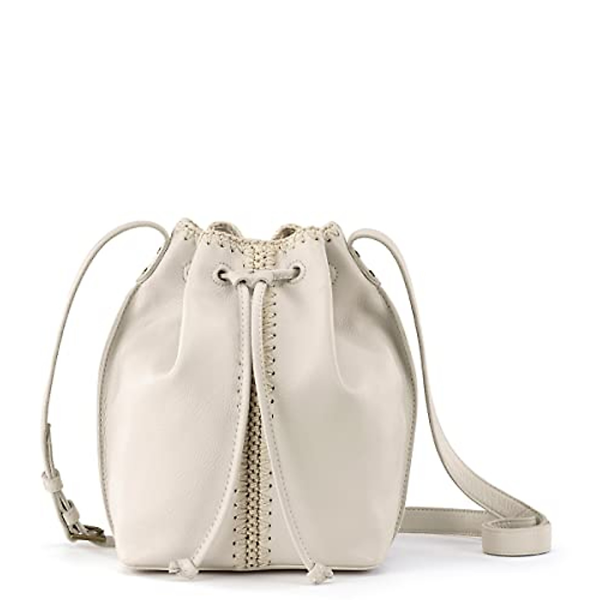 The Sak Womens Ivy Leather Drawstring Bucket, Stone, One Size US